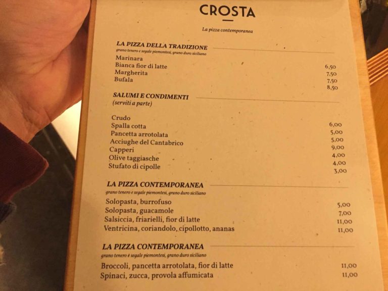 Milano. Menu e prezzi di Crosta, panificio con pizzeria in Porta Venezia