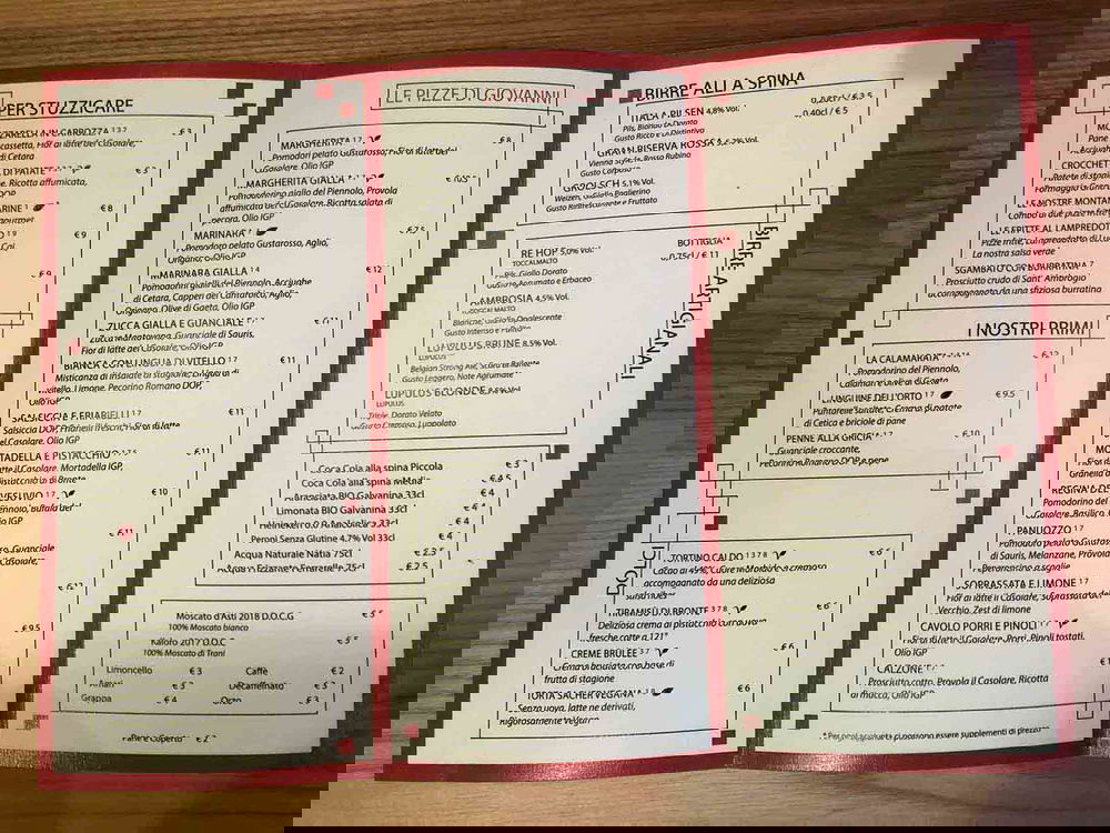 Menu e prezzi della nuova pizzeria che Giovanni Santarpia apre a Firenze